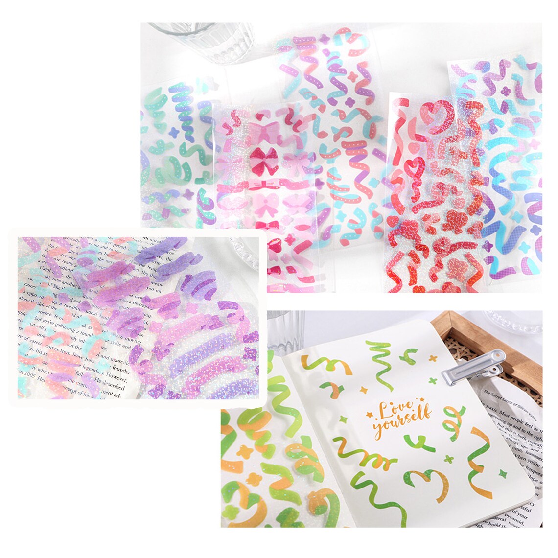 HOT Colorful Ribbon Deco Clear Stickers Set 10 Styles. | Etsy