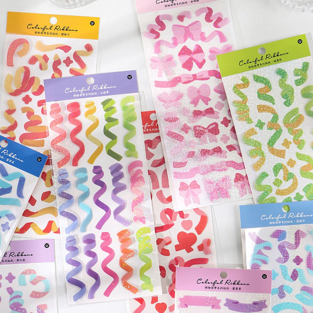 HOT! || Colorful Ribbon Deco Clear Stickers Set | 10 Styles ...