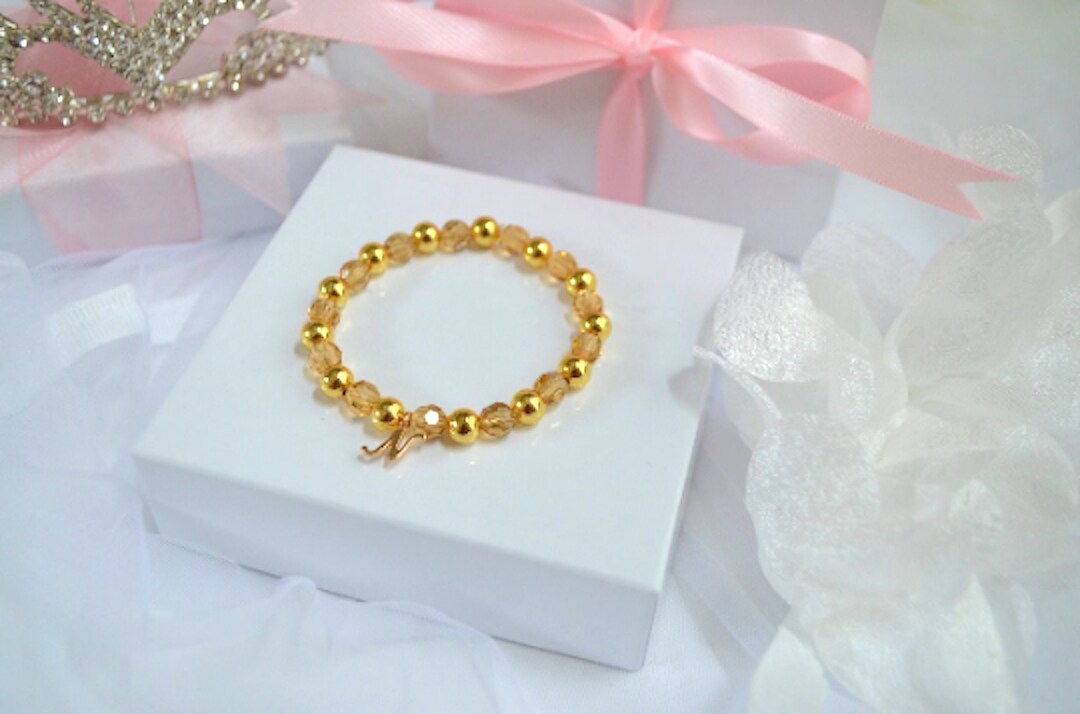 Kids Gold Bracelet, Baby Shower Gift, Crystal Gold Baby Bracelet ...
