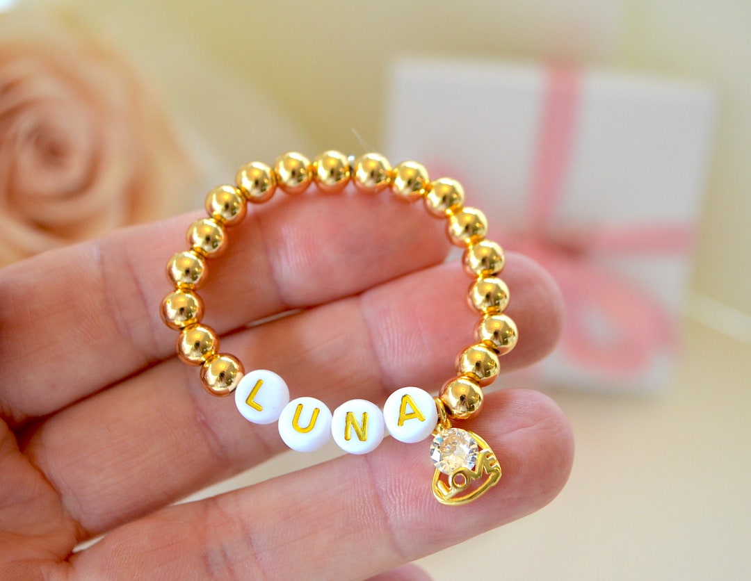 14K Gold Baby Bracelet, Gold Diamond Heart Girls Bracelet, Personalized ...