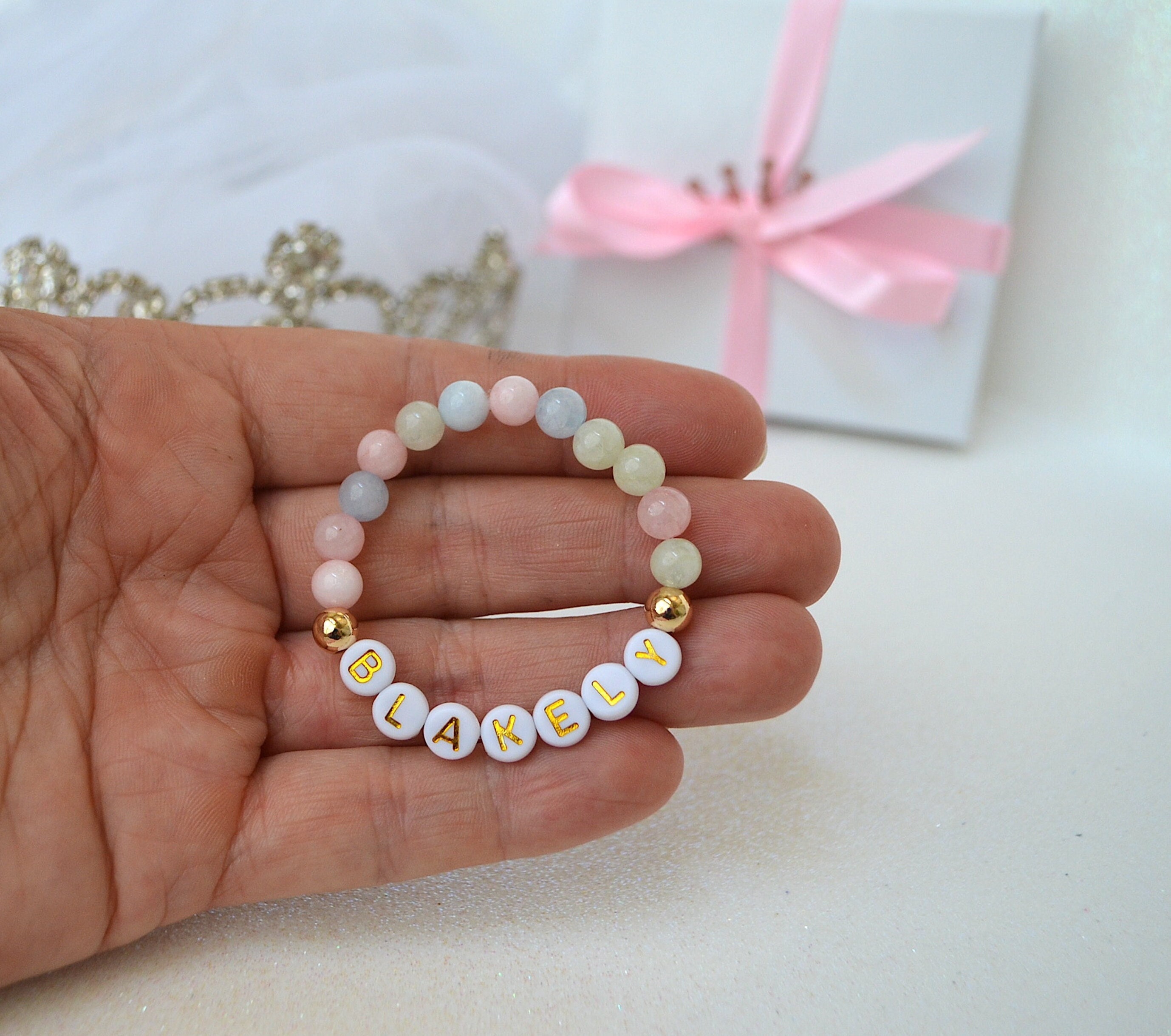 Pastel Quartz Gemstone Girls Bracelet & Two 18K Gold Beads - Etsy