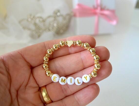 18K Gold Heart Personalized Girls Bracelet Sparkle Gold Rhinestone Bracelet Kids Baby Shower Gift Woman Bracelet Toddler Name Bracelet Etsy