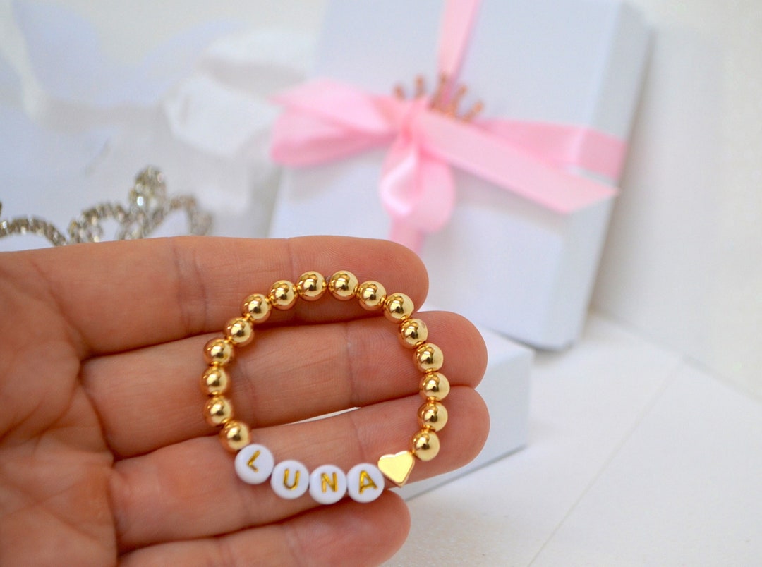 14K Gold Baby Bracelet, Gold Heart Personalized Girls Bracelet, Tiny ...
