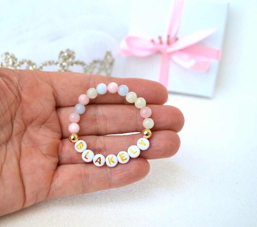 Pastel Quartz Gemstone Girls Bracelet & Two 18K Gold Beads ...
