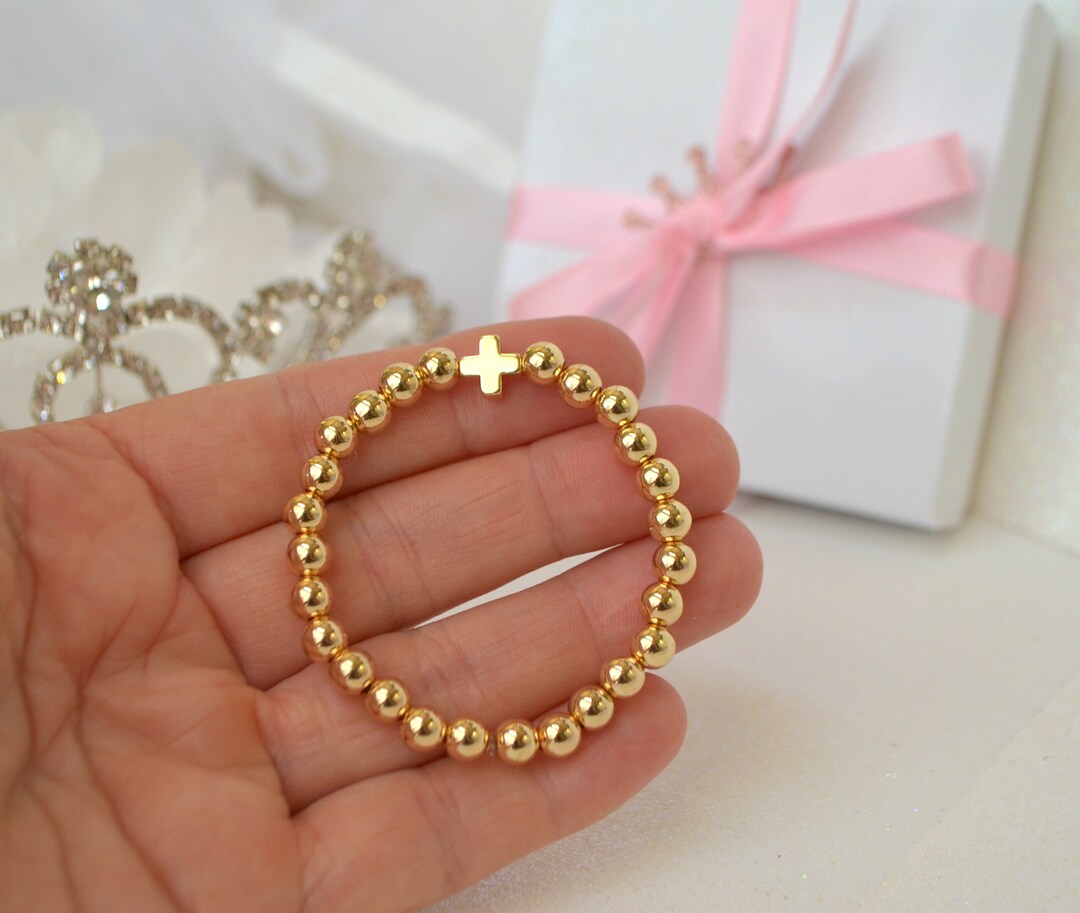 14K Gold Cross Baby Bracelet, Baptism Tiny Baby Bracelet, Photoshoot ...