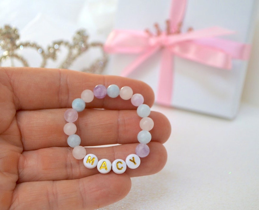 Rainbow Unicorn Gemstone Baby Bracelet, Personalized Infant Bracelet ...