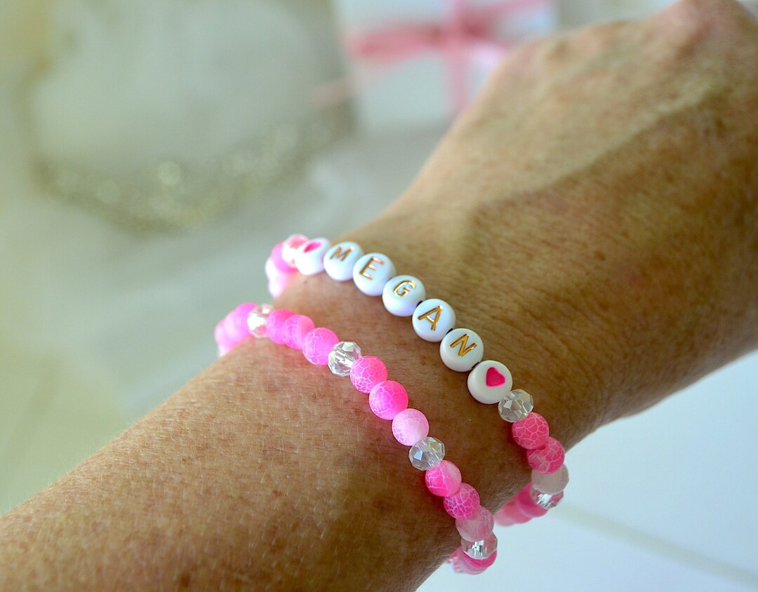 Pink Heart Girls Bracelet, Friendship Bracelet, Personalized Name ...