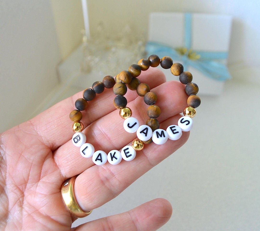 Two Gold Tiger Eye Twins Baby Boy Bracelets, Baby Shower Gift ...