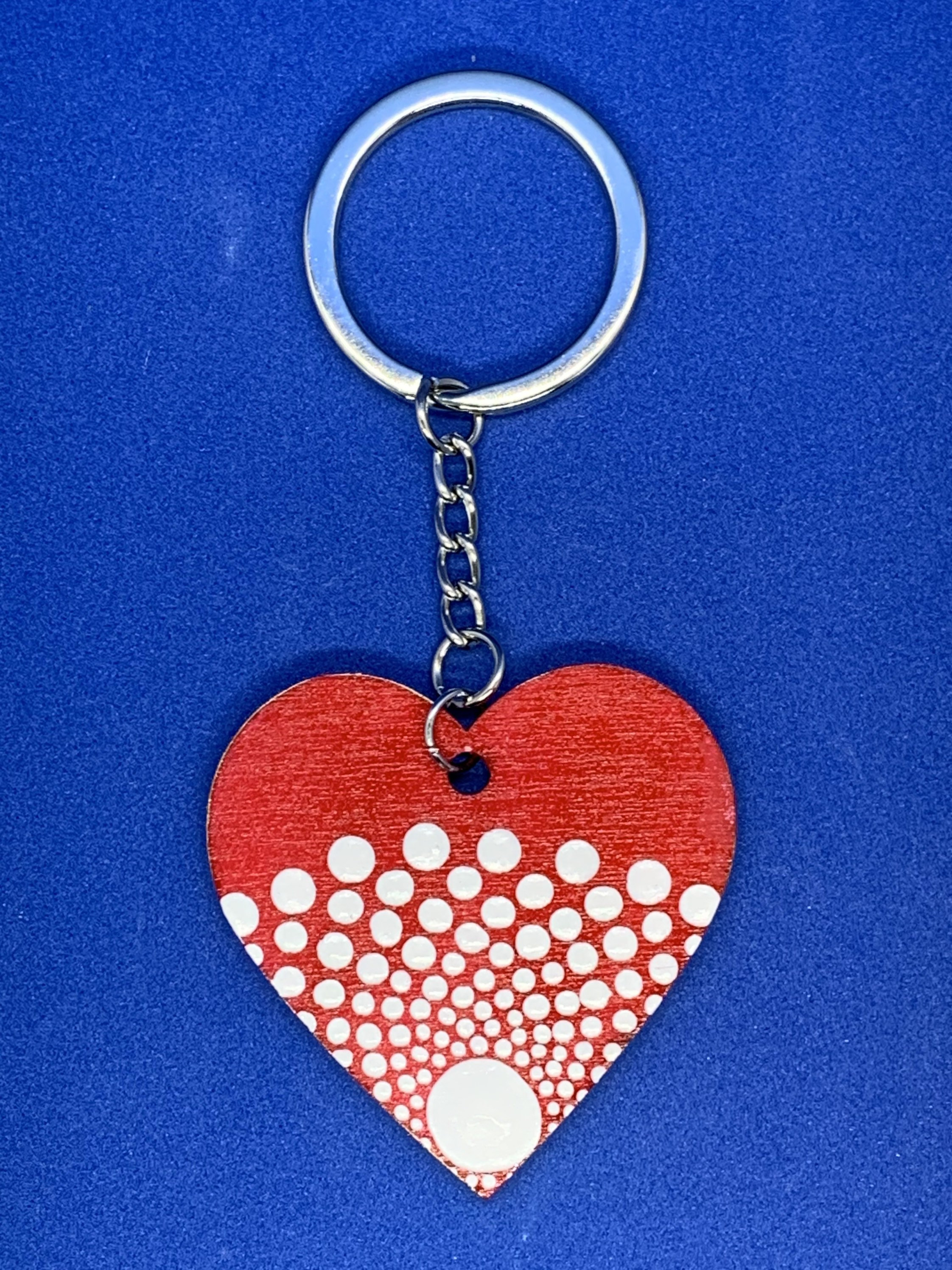 Small Beautiful Wooden Key ring with silver chain Dot Art | Etsy