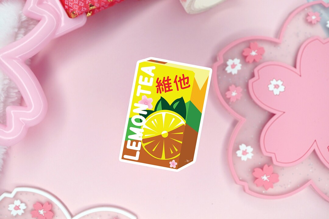 Pegatina de bebida asiática de té de limón / pegatina de vinilo de papel / pegatina portátil ...