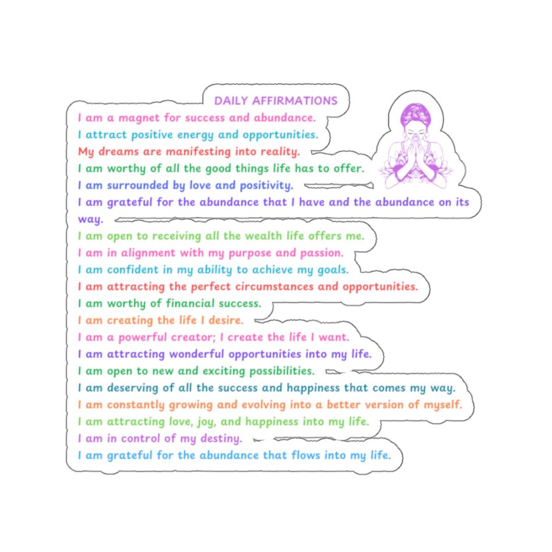 Positivity Affirmations Kiss-cut Stickers, Motivational Self-care Decal ...