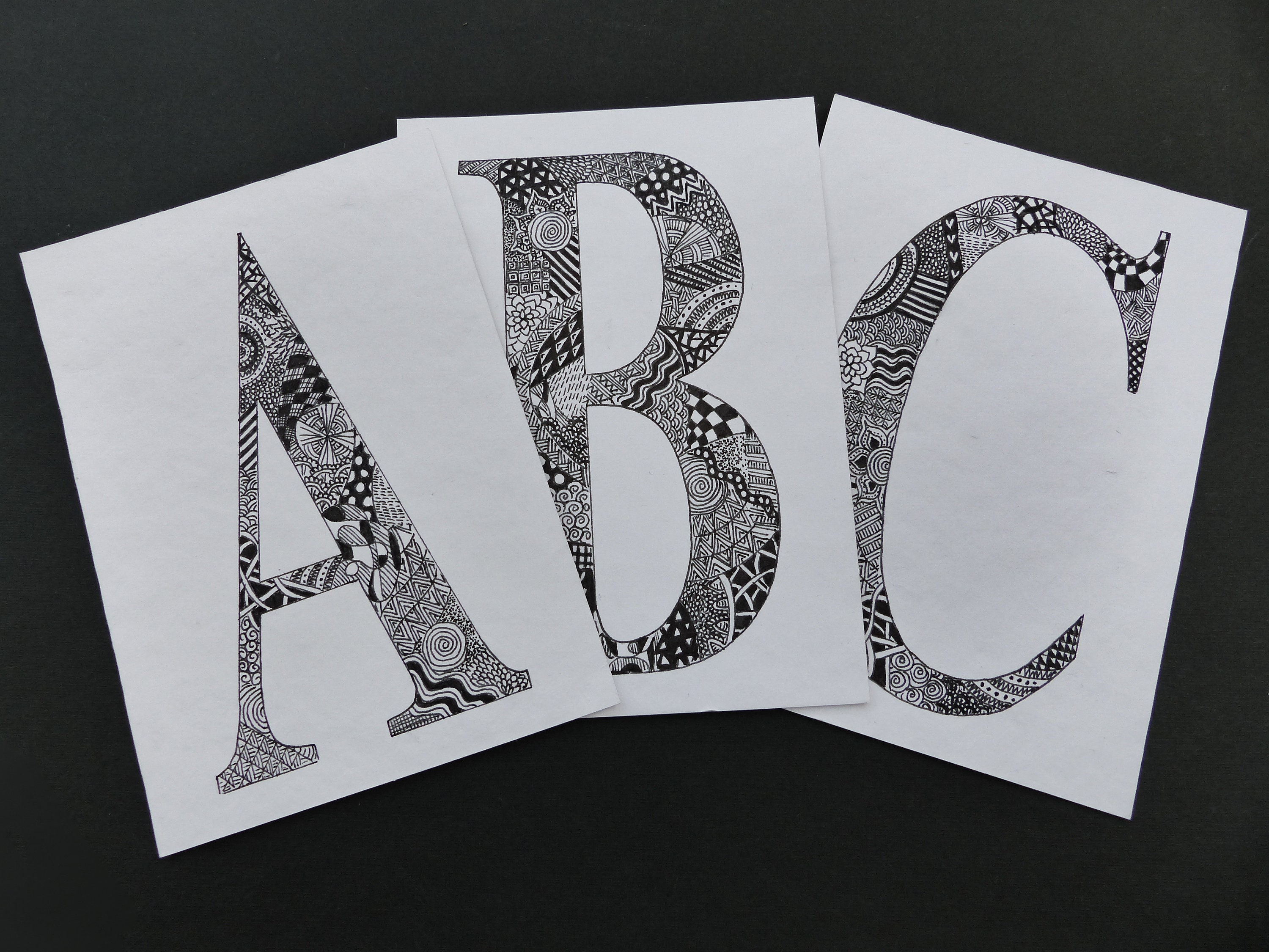 Black and White Letter Art: Hand-drawn Originals - Etsy