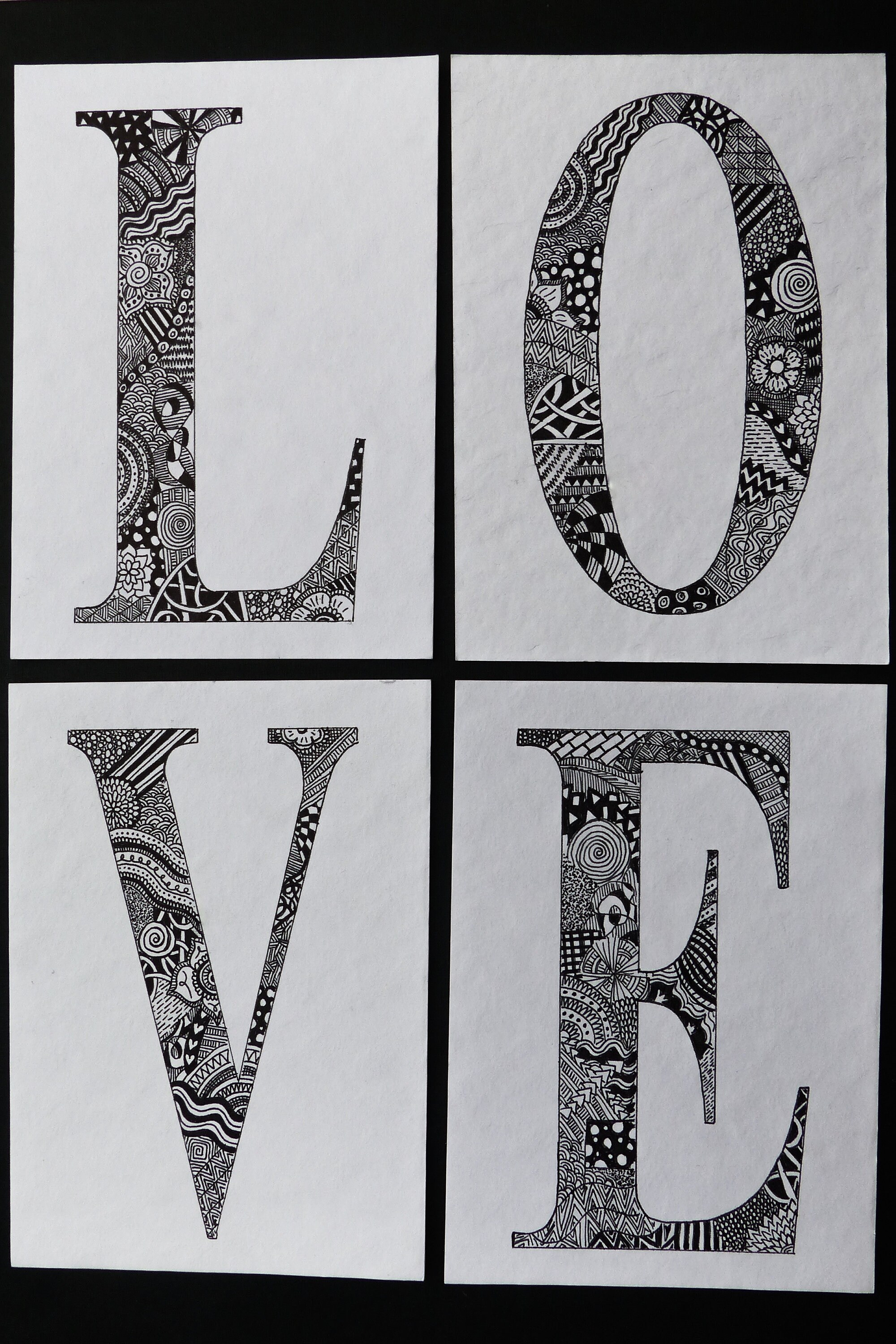 Black and White Letter Art: Hand-drawn Originals - Etsy UK