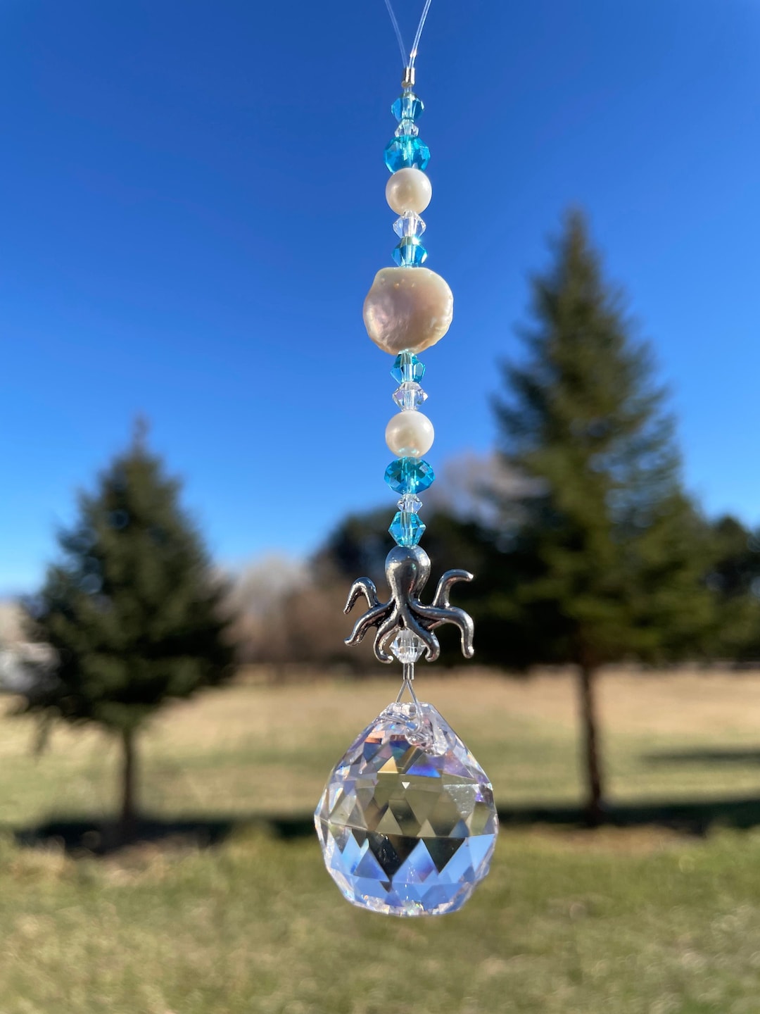 OCTOPUS Suncatcher, Swarovski Crystal Beaded, Window, Lampwork Car ...