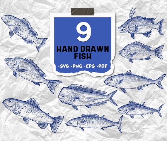 Hand Drawn Fish Svgish Svg Sea Clipart Fishing Clipart - Etsy