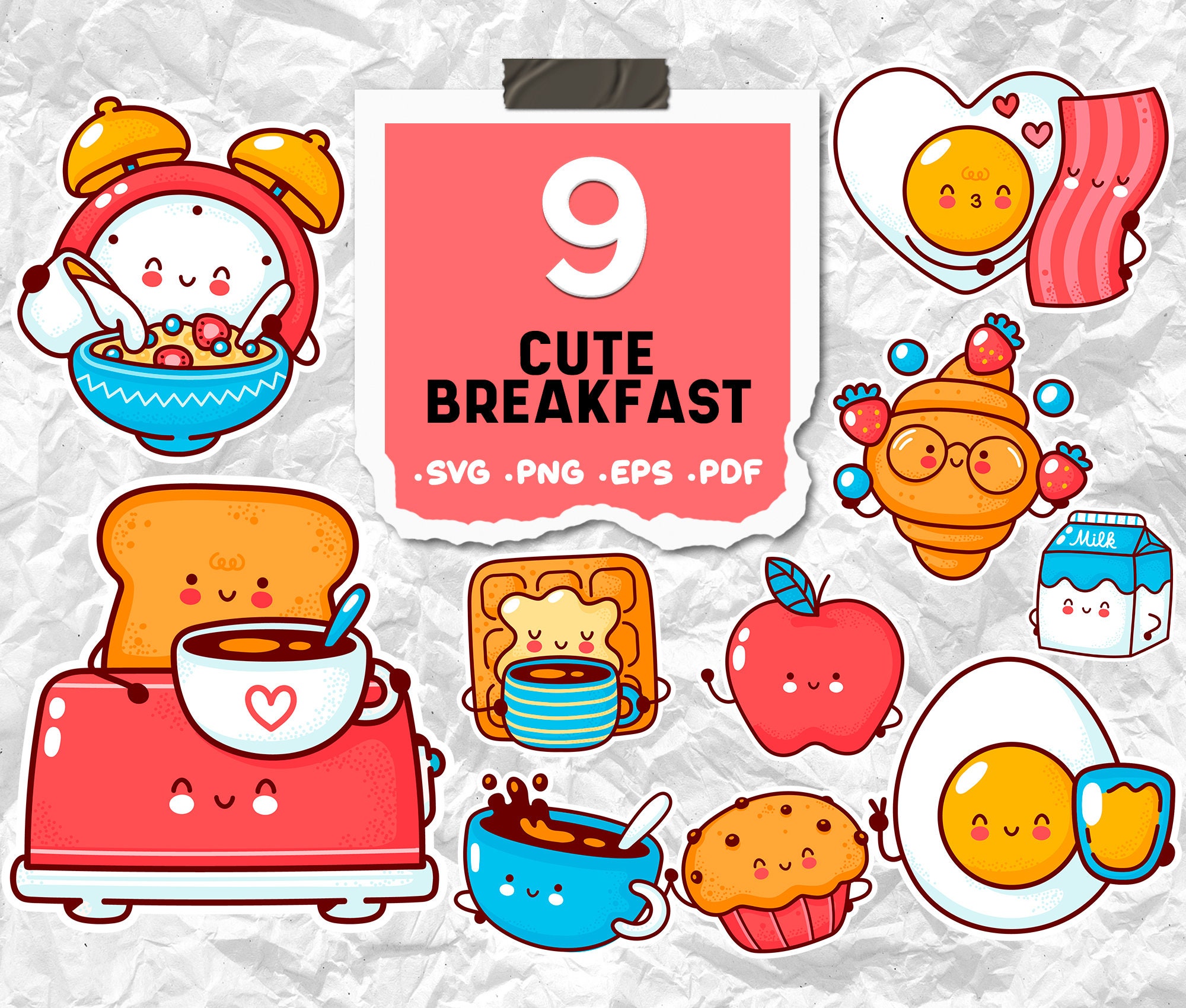 Cute Breakfast Svgfood SVG Bundle Kawaii Food Clipart Milk | Etsy