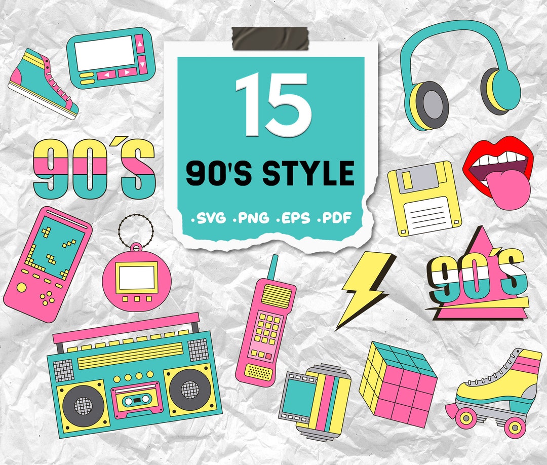 90's Style Svg, Retro Icons,retro Elements,trendy 80s-90s,cartoon Style ...