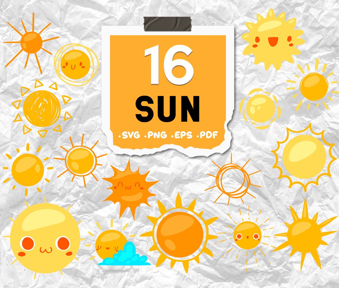 Sun Svg, Sun Clipart, Cute Sun Svg File, Sun Face Svg, Sun Vector, Sun ...