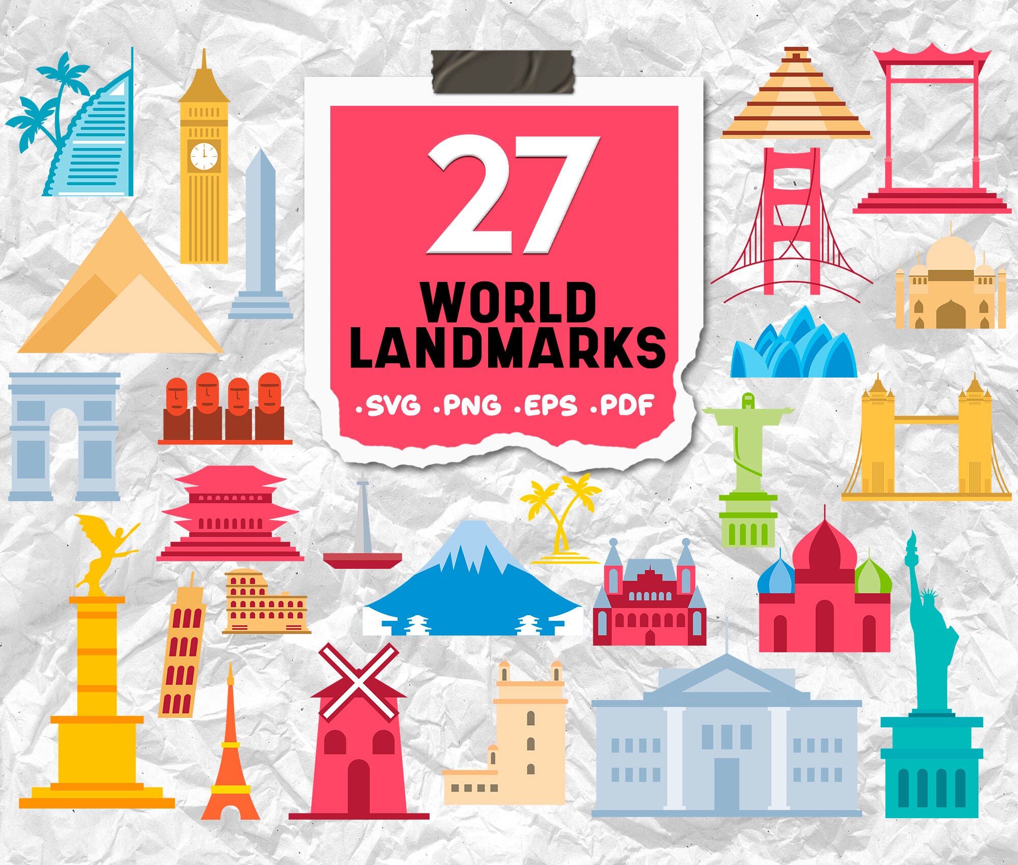 World Landmarks Svg, World Landmarks Silhouette, World Landmarks Bundle ...