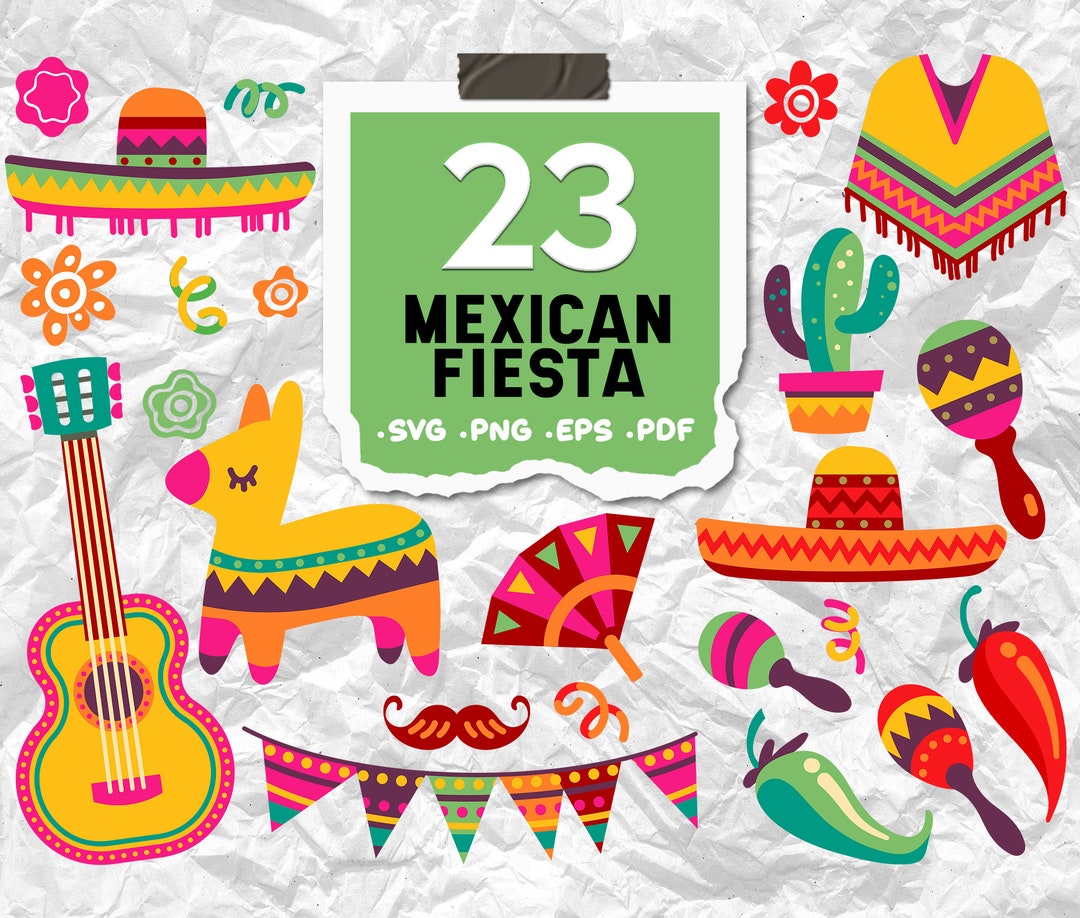 Big Fiesta Digital Bundle, Mexican Fiesta Svg, Pinata, Guitar, Sombrero ...