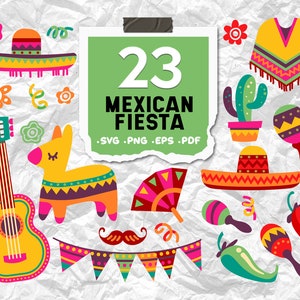 Big Fiesta Digital Bundle, Mexican Fiesta Svg, Pinata, Guitar, Sombrero ...
