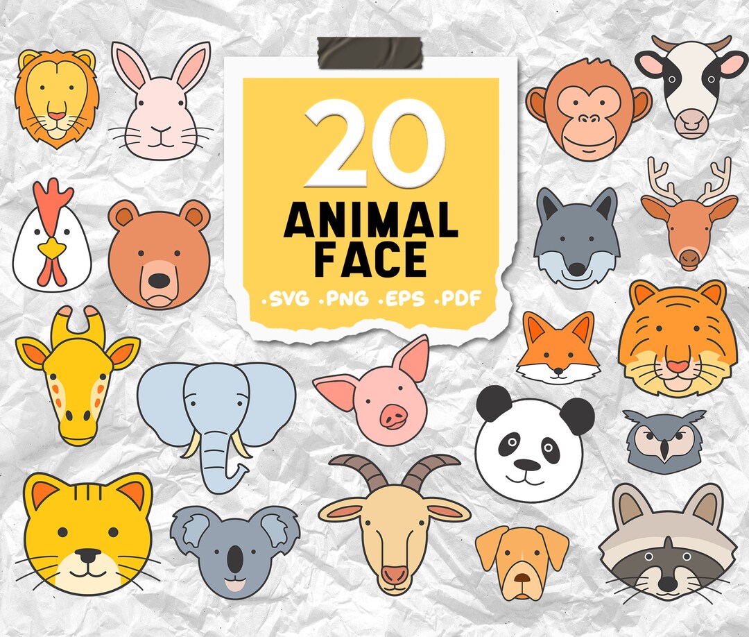 Animal Face Svg, Animal Face Clipart, Baby Animal Clipart, Nursery ...