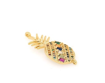 18K Gold Filled Pineapple Connector, Pineapple Connector, Micropavé CZ ...
