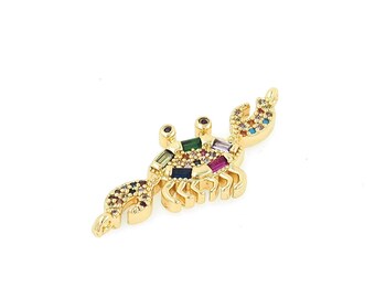 Crab Connector, Micropavé CZ Sea Life Charm, Sea Life Connector, 18K ...