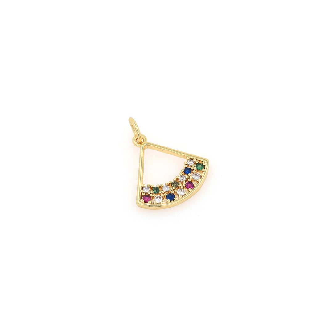 19.5x15.5x1.4mm18k Gold Filled Triangle Pendant, Micropaved Zircon Fan ...