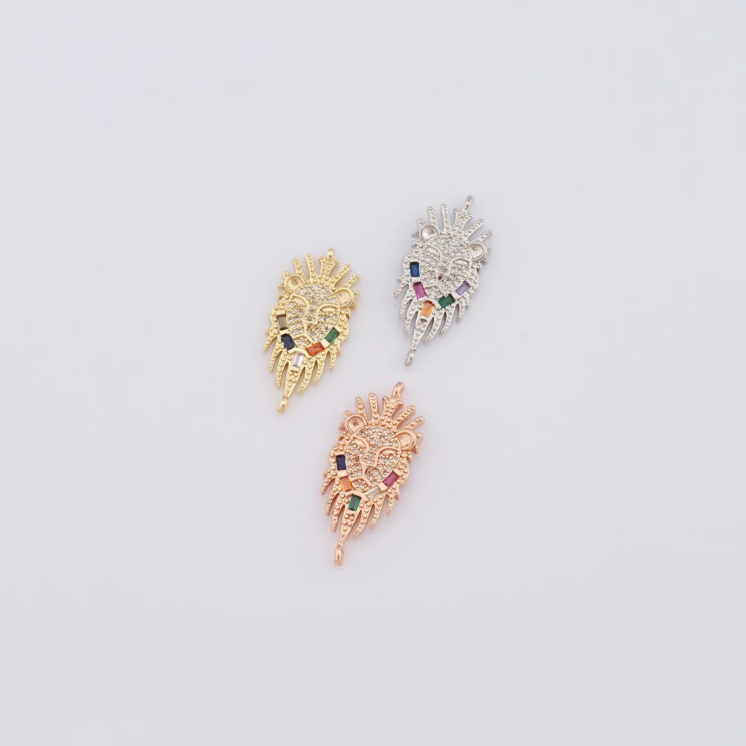 18K Gold Filled Lion Connector,lion Connector,micropavé Zirconia Lion ...