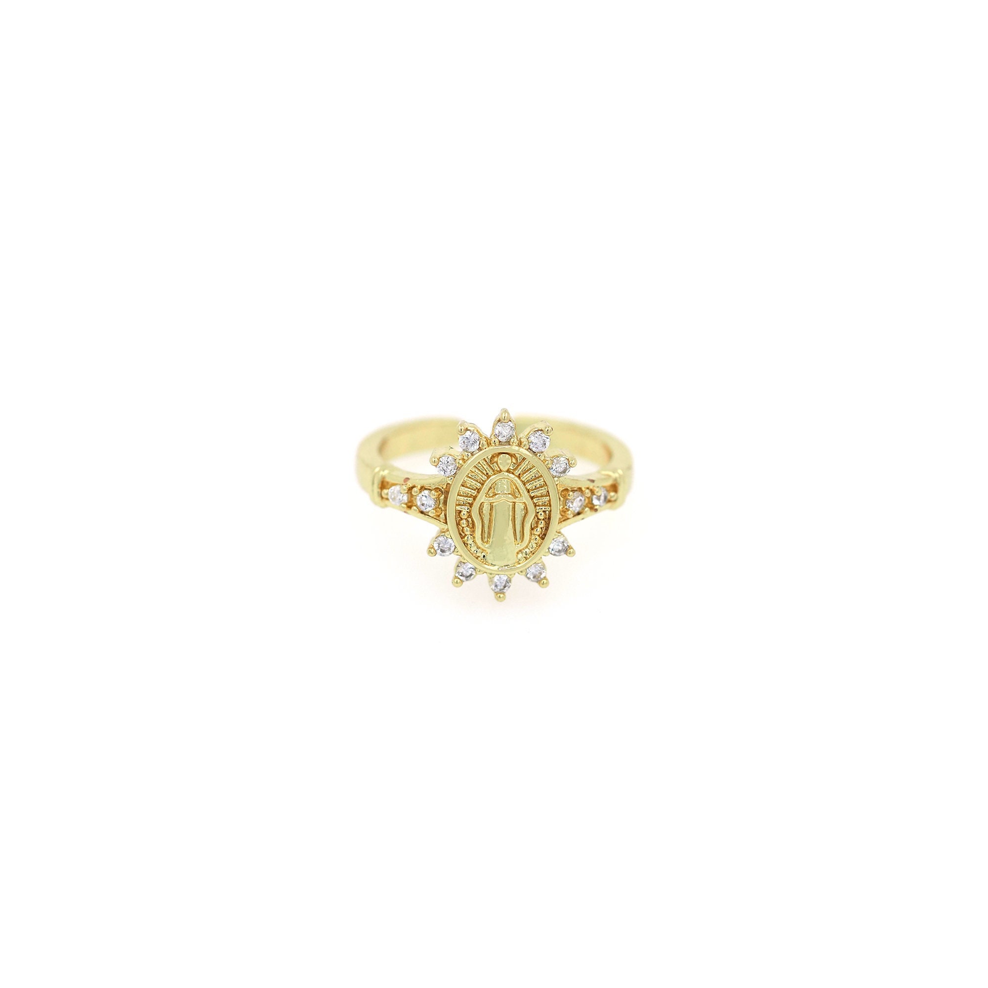 18K Gold Filled Virgin Mary Ring, Micro Paved Zircon Religious Ring ...