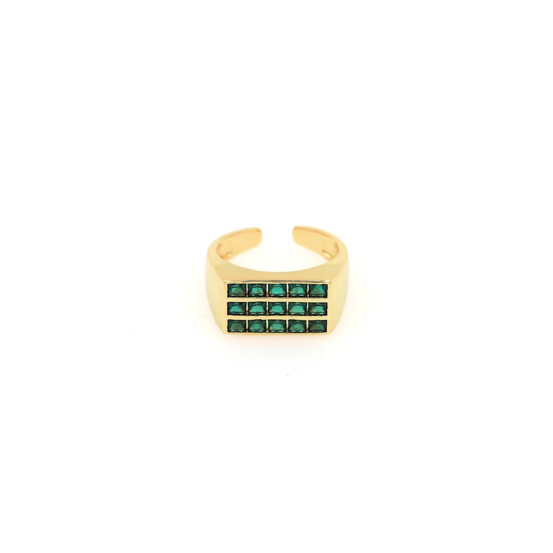 18K Gold Filled Open Broad Brim Gold Ring, Micro Paved Zircon Signet ...