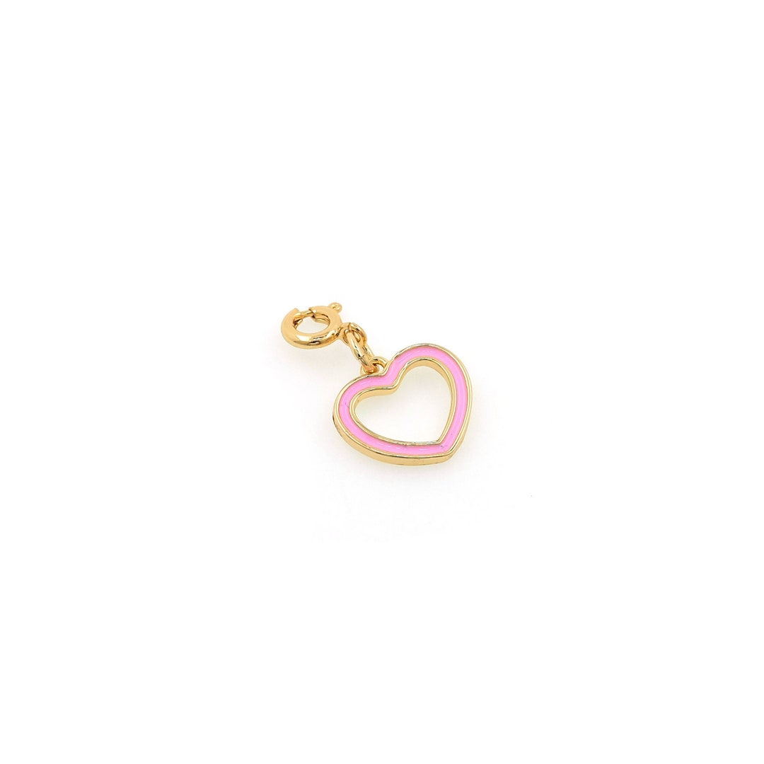 Heart Cutout Charm, Pink Heart Pendant, 18K Gold Filled Heart Necklace ...
