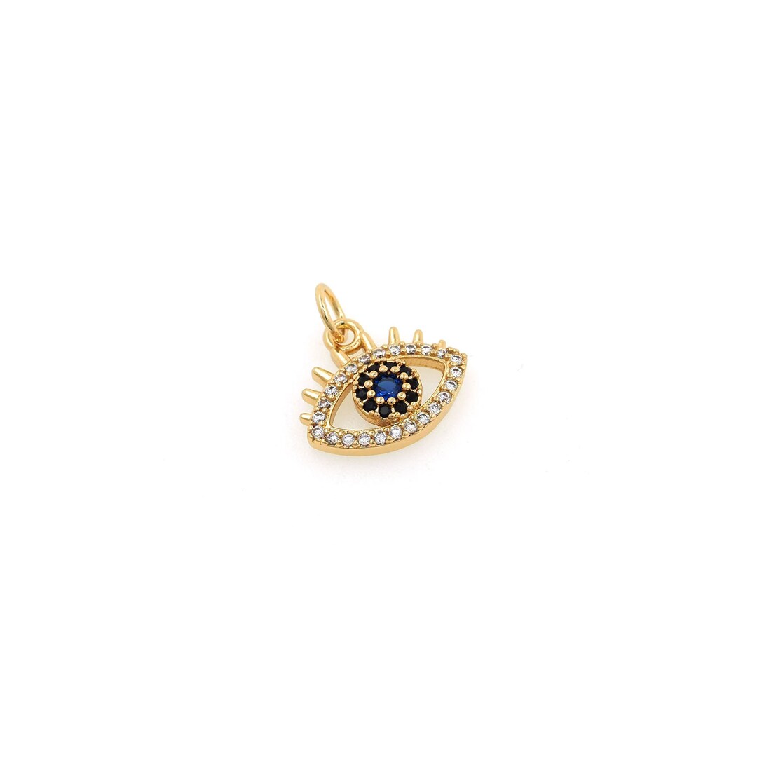 Third Eye Charm, Micropavé CZ Evil Eye Necklace, 18K Gold Filled ...