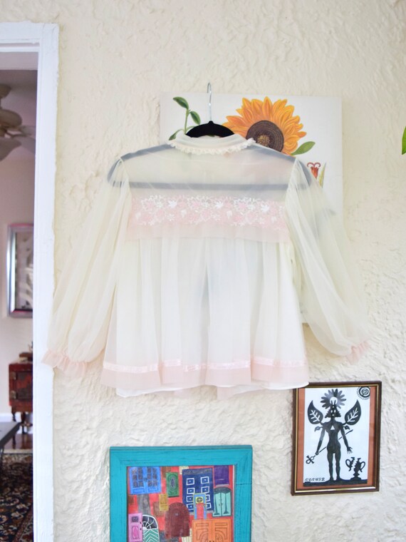 50s white pastel pink coquette lingerie puff sleeve b… - Gem