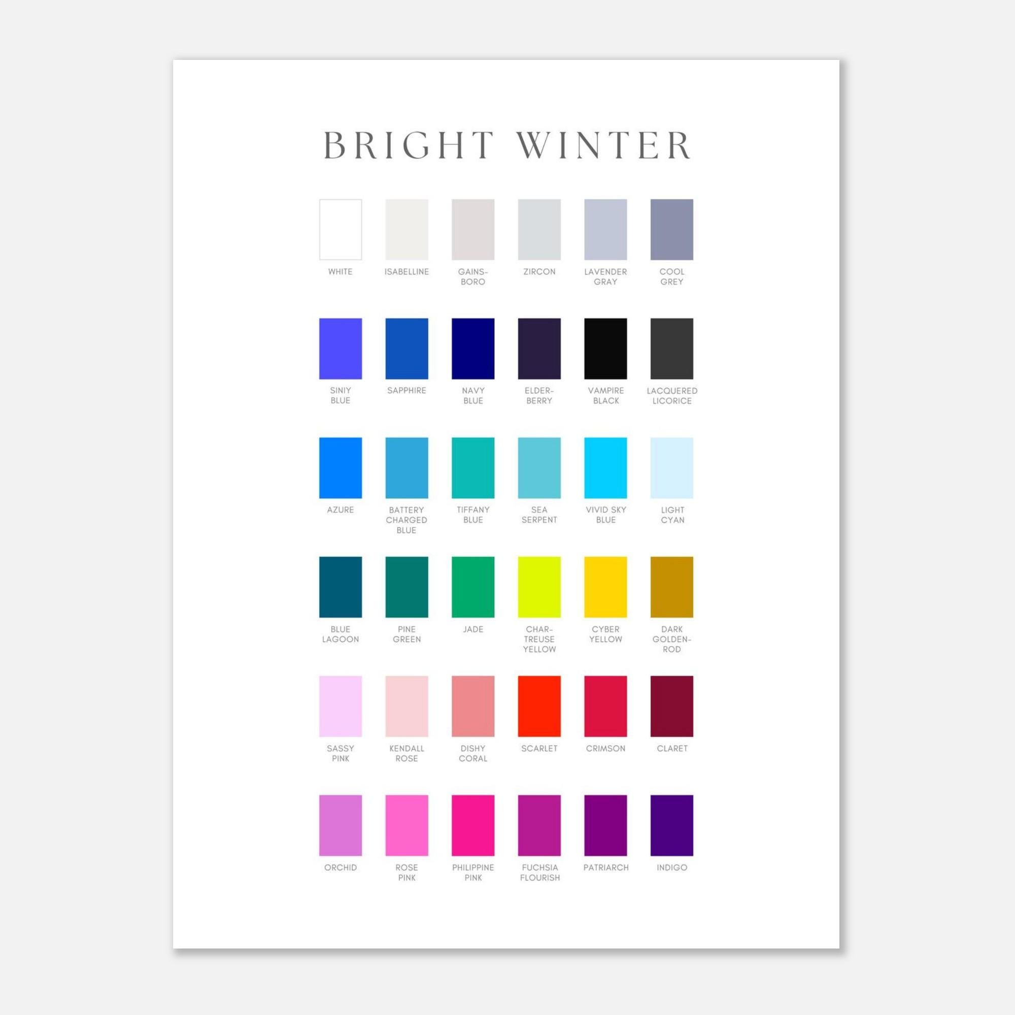 Bright Winter Printed Physical Poster | 12 Seasonal Colors Palette ...