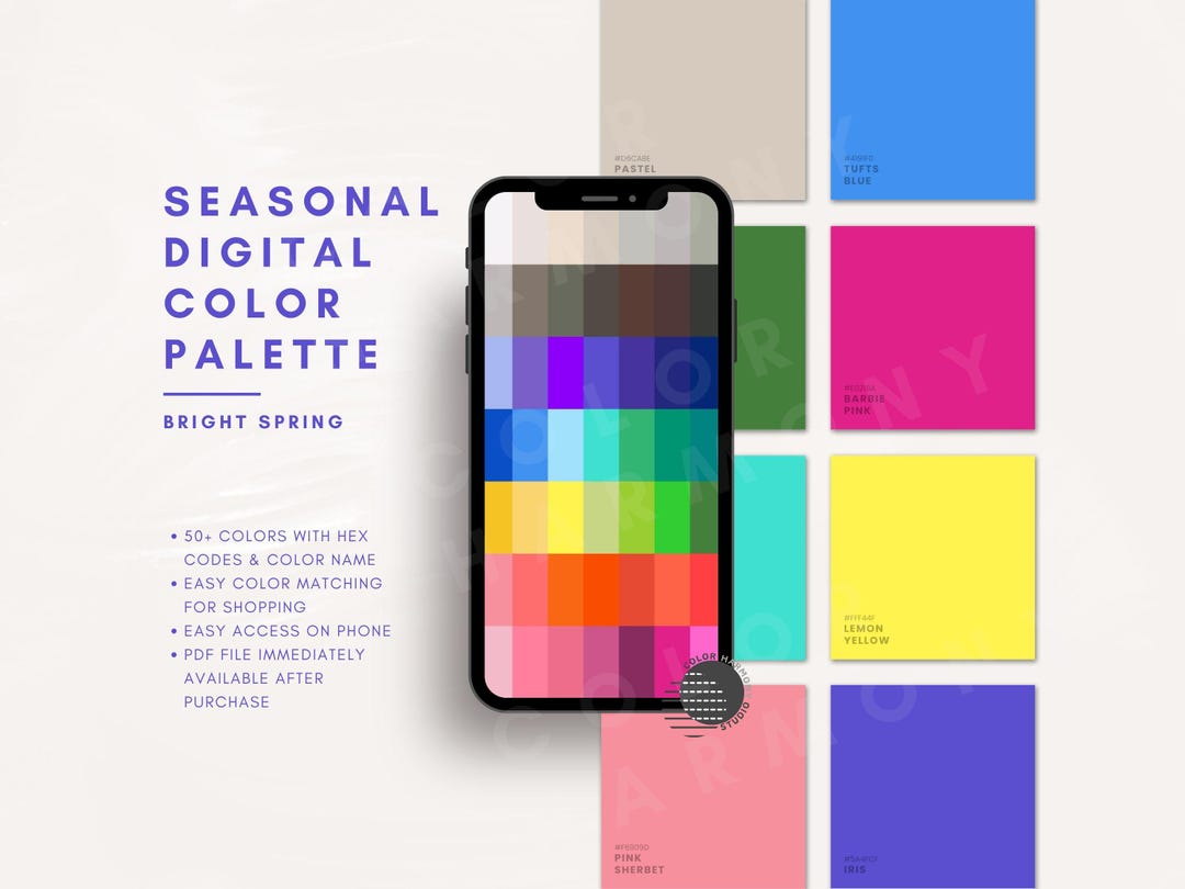 Bright Spring Color Palette: Digital Swatch Fan With HEX Codes and ...