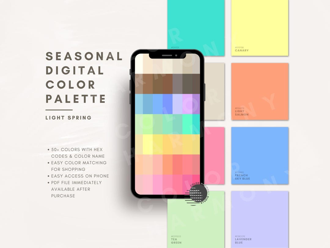Light Spring Color Palette: Digital Swatch Fan With HEX Codes and Color ...
