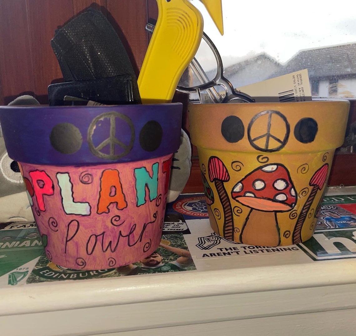 Peace Pots, Hand Painted Terracotta Plant Pots / Personalised, Custom ...