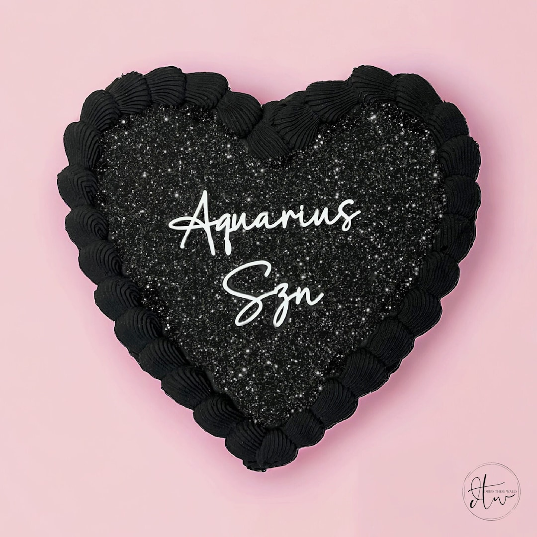 Zodiac Cake Charm | Flat-lay Cake Topper | Aquarius Szn | Vintage Heart ...