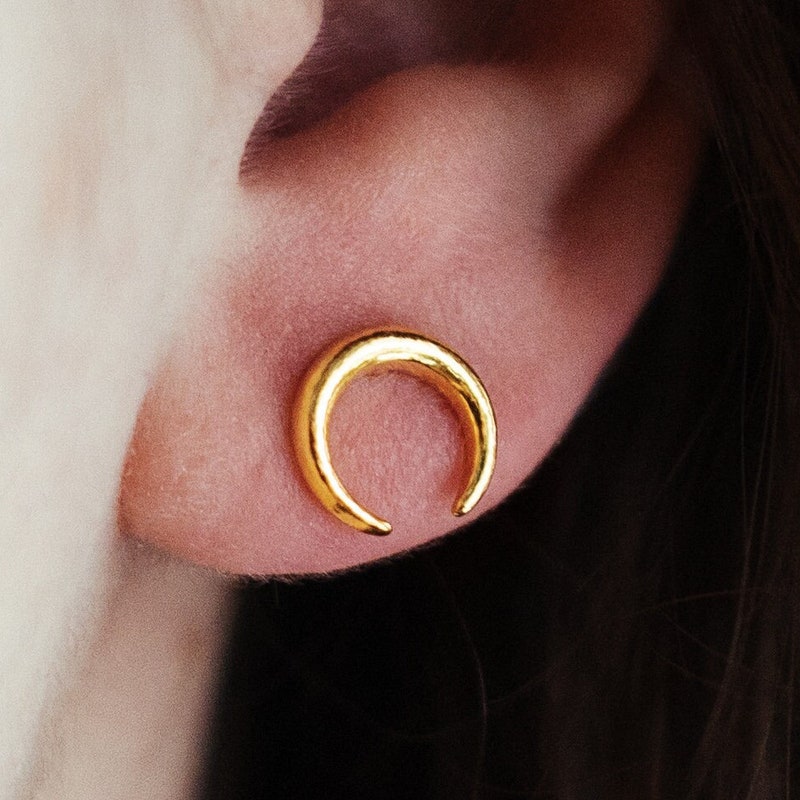 Crescent Moon Stud Earrings - Etsy