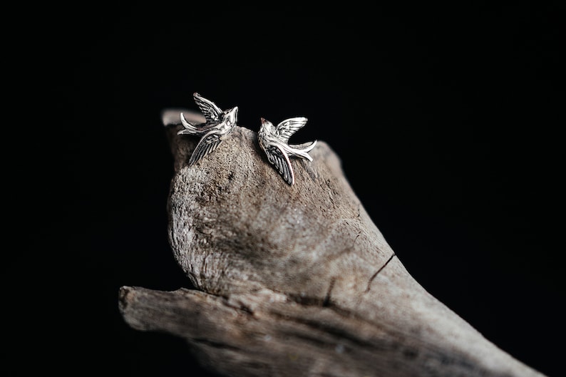 Swallow Stud Earrings. Sterling Silver. Dainty Sparrow Studs. | Etsy