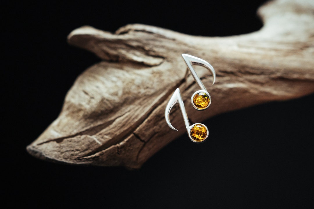 Music Note Earrings. Sterling Silver 925 and Natural Baltic Amber ...