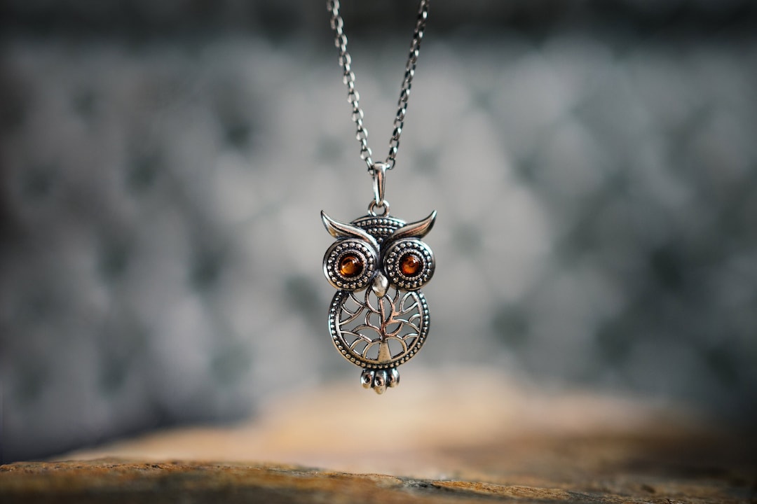 Extraordinary Silver Owl With Amber Eyes. Sweet Owl Made of 925 Silver ...