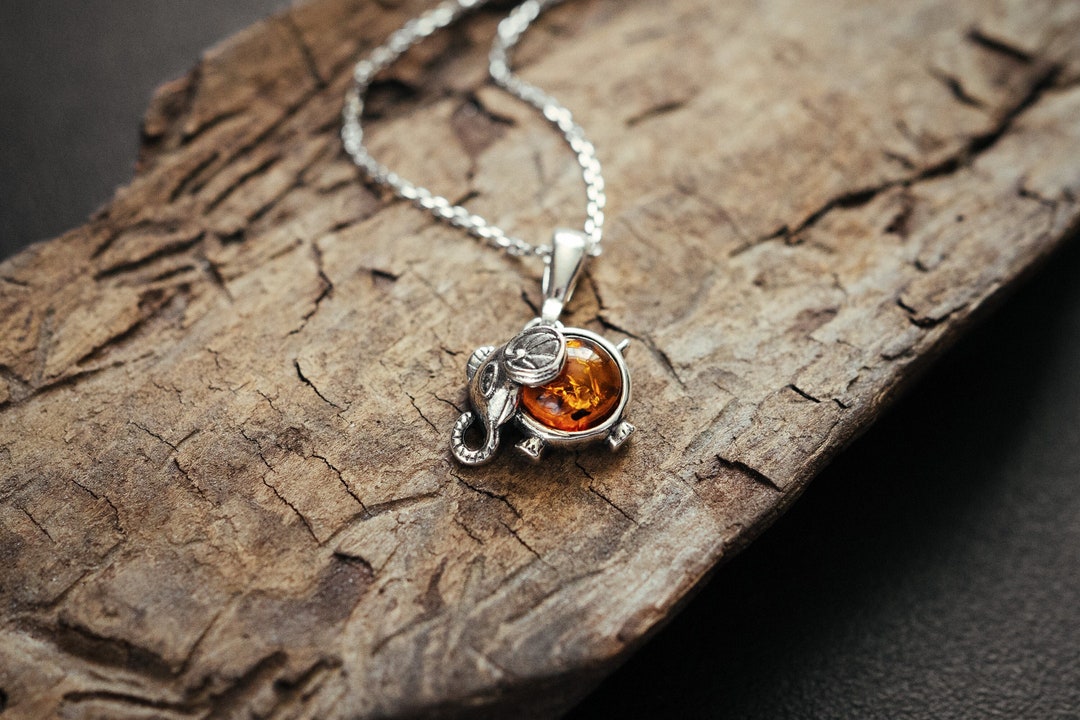 Lucky Elephant Pendant. 925 Silver and Natural Baltic Amber. Good Luck ...