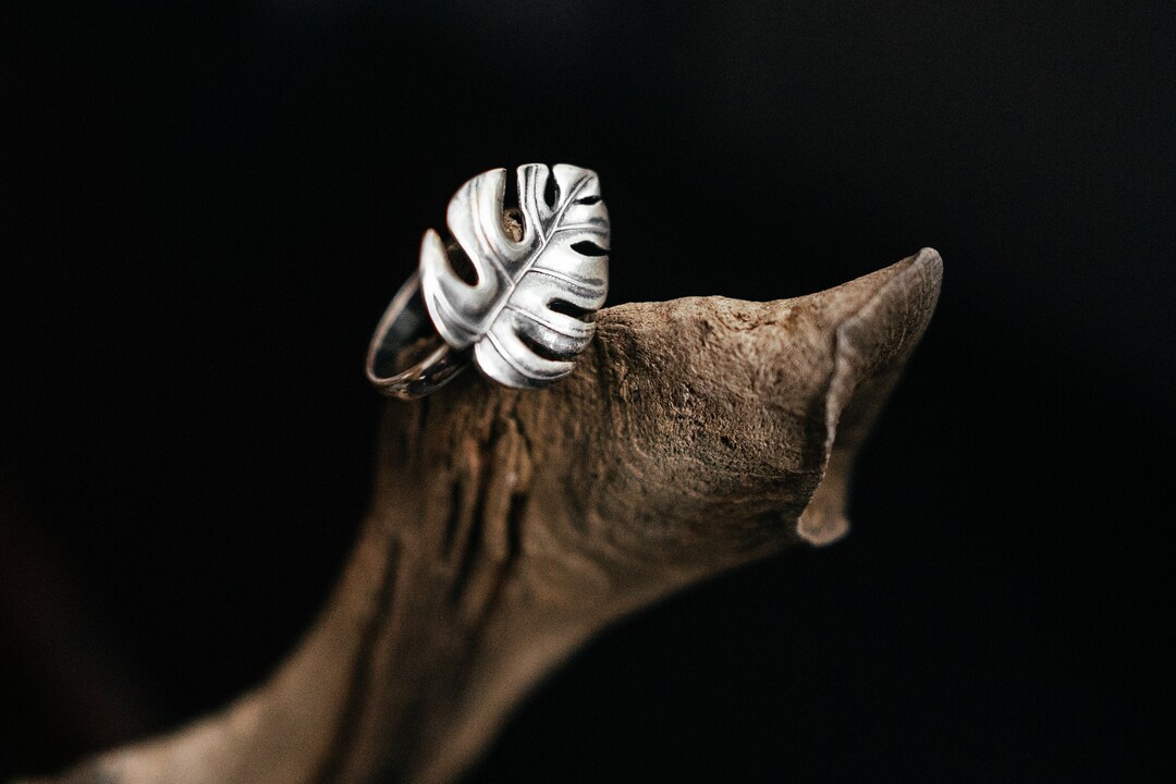Monstera Leaf Sterling Silver Adjustable Ring. Palm Ring. Tropical ...