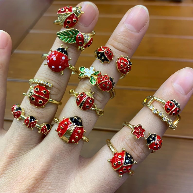 Enamel Ladybird Opening Rings Ladybug Rings Coccinella Septempunctata ...