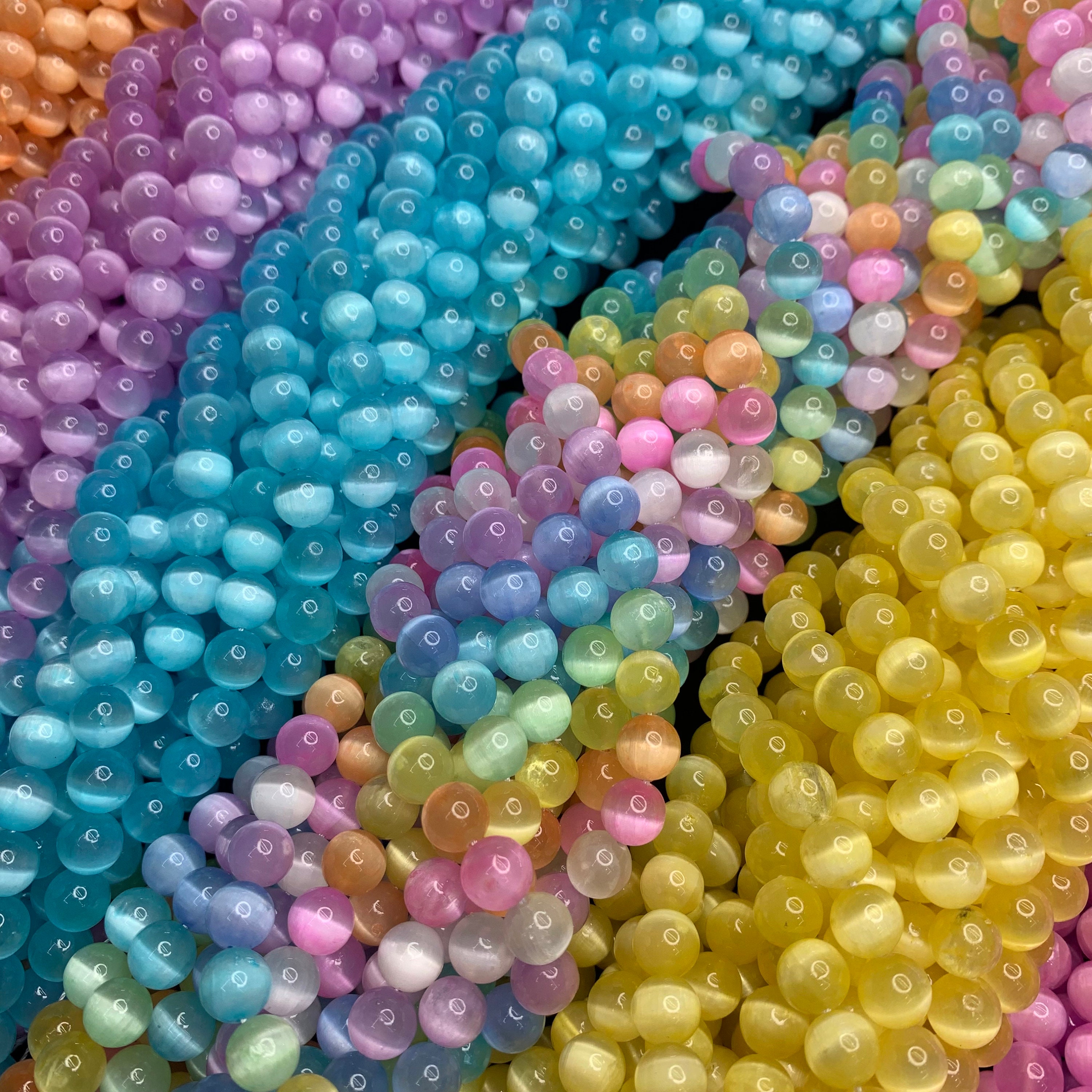 Natural Selenite Round Bead Selenite Loose Beads Gemstone Beads Rainbow ...