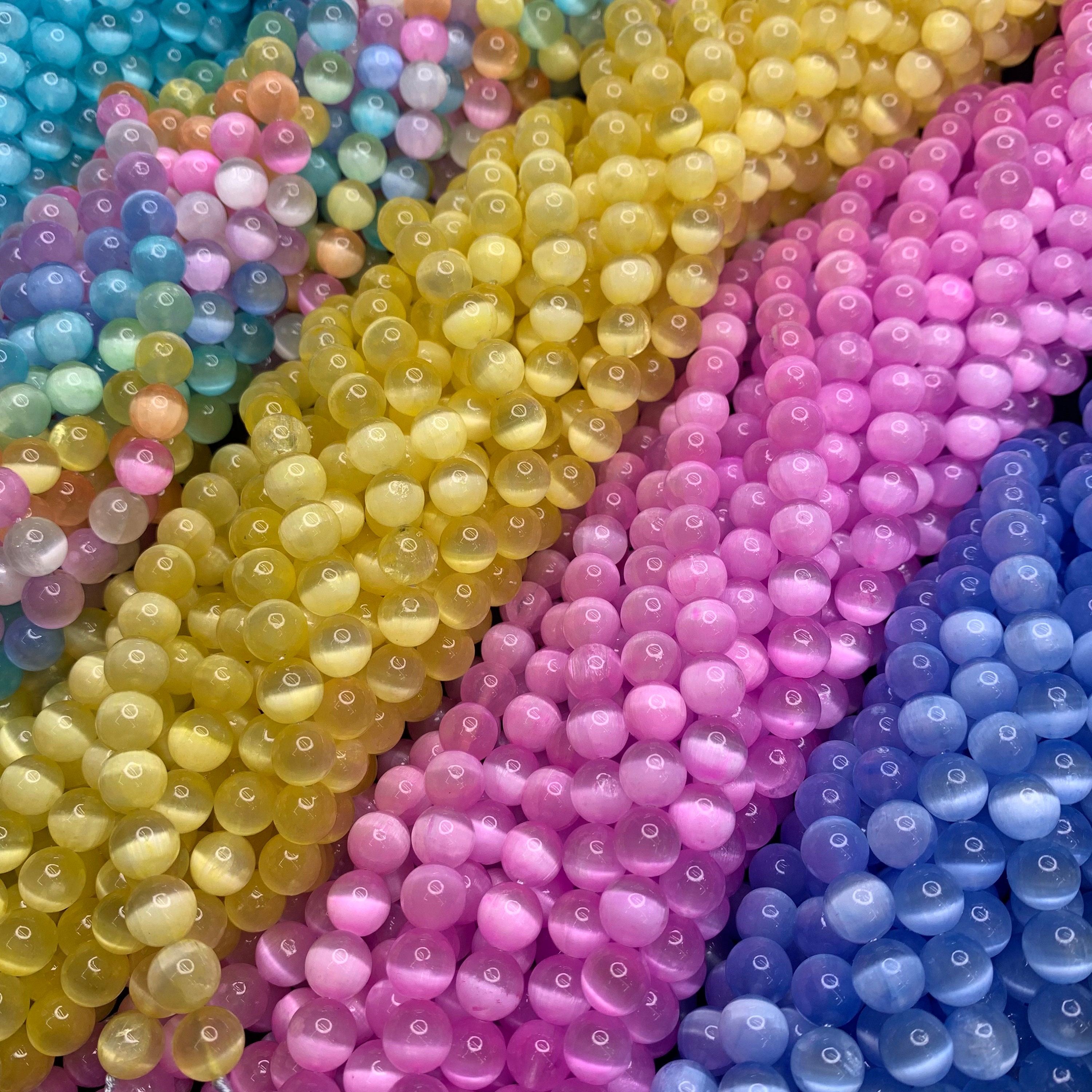 Natural Selenite Round Bead Selenite Loose Beads Gemstone Beads Rainbow ...