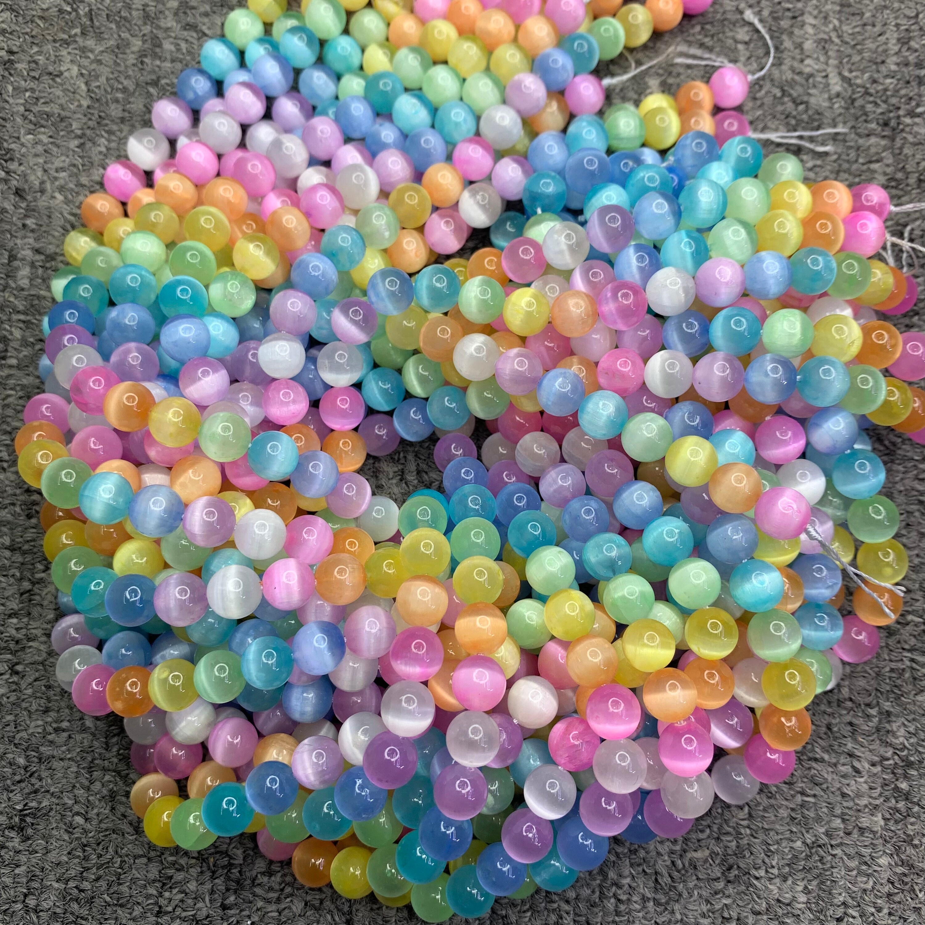 Natural Selenite Round Bead Selenite Loose Beads Gemstone Beads Rainbow ...